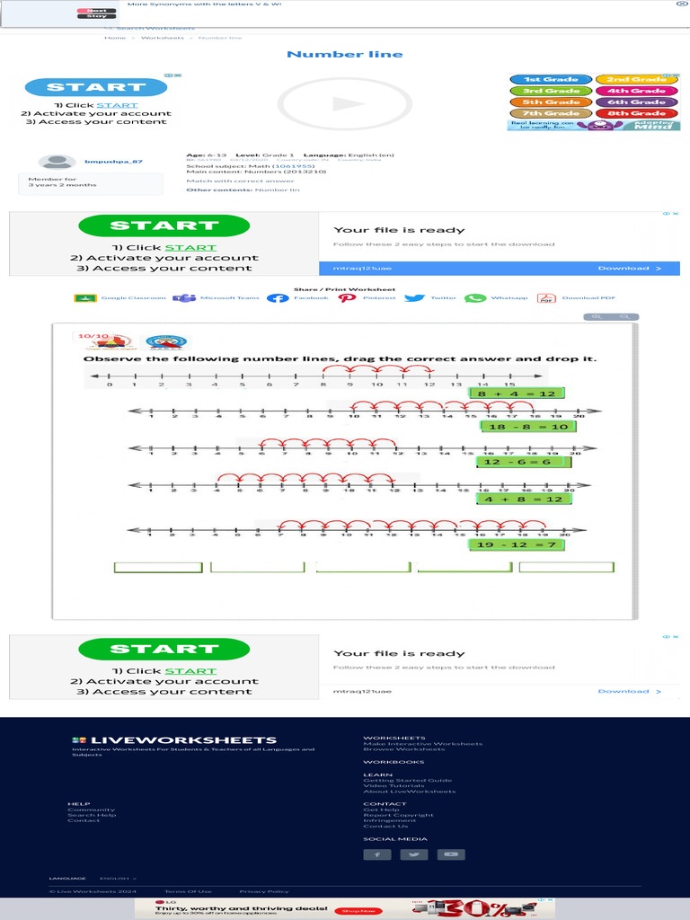 Number Line Activity For Grade 1 Live Worksheets 2 | PDF