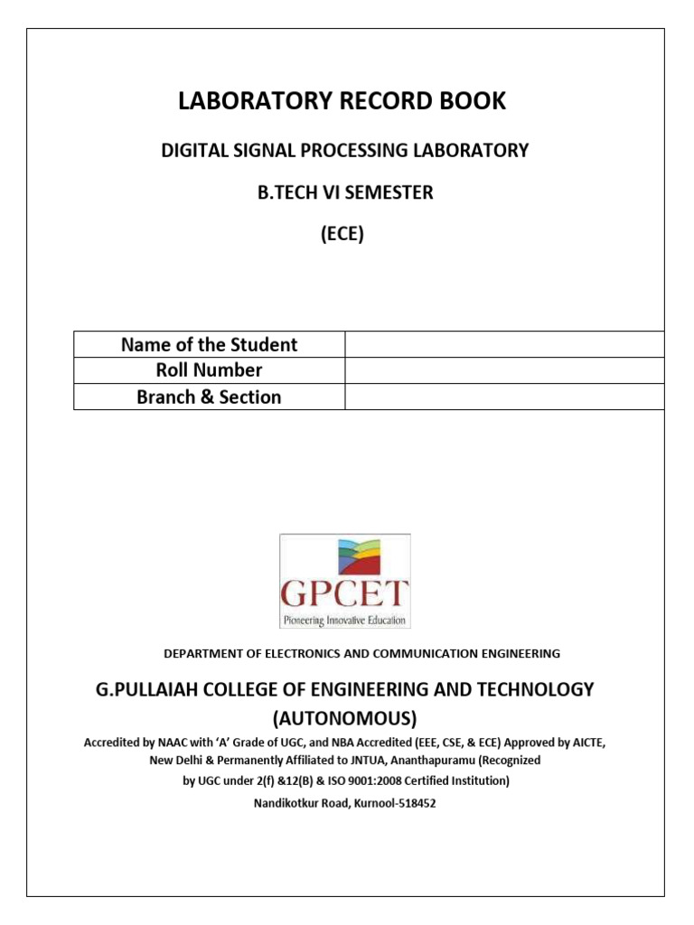 Digital Signal Processing Lab Record R20 (III ECE) | PDF | Digital ...