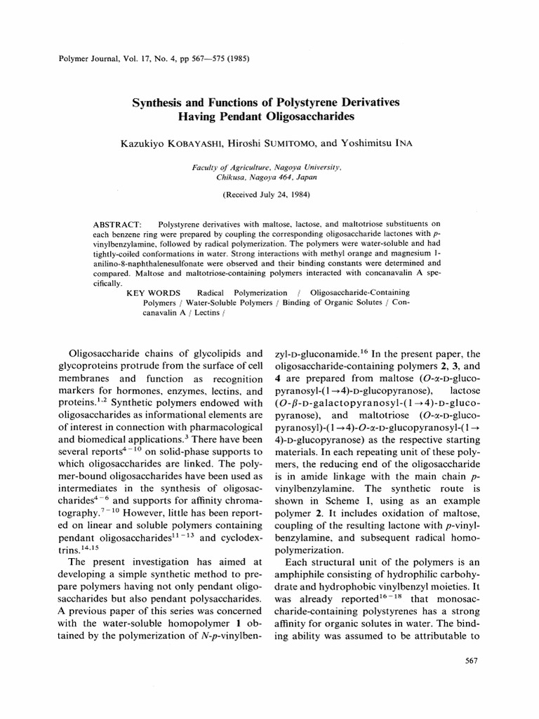 Synthesis and Functions of Polystyrene Derivatives | PDF