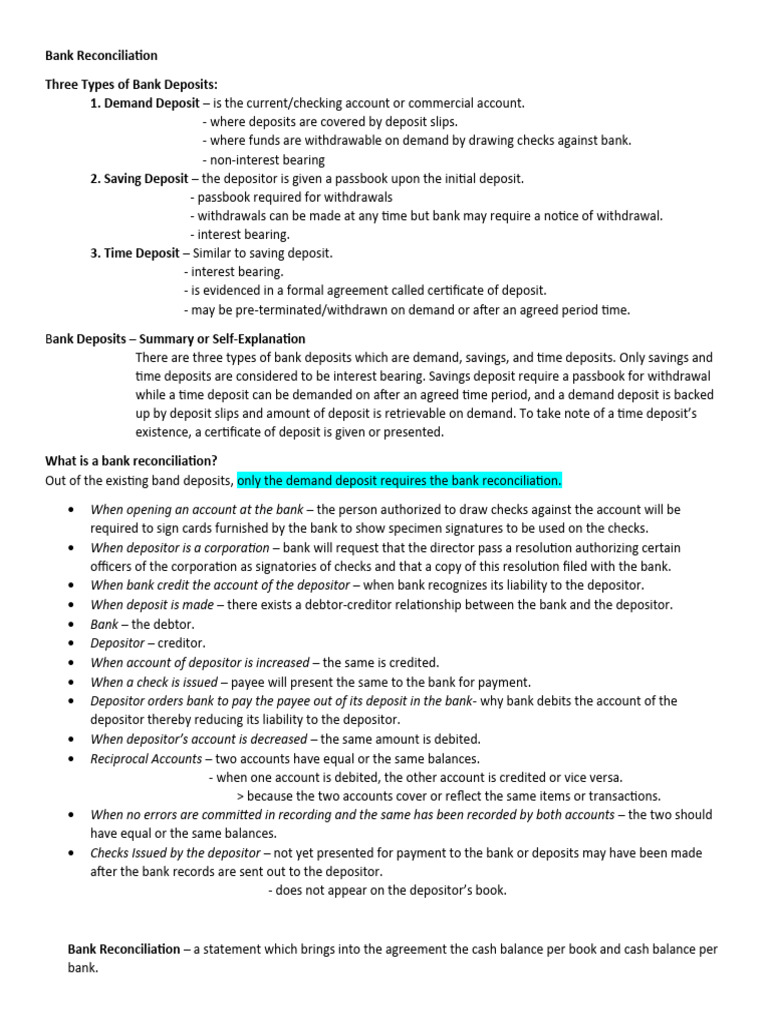 Bank Reconciliation Notes | PDF