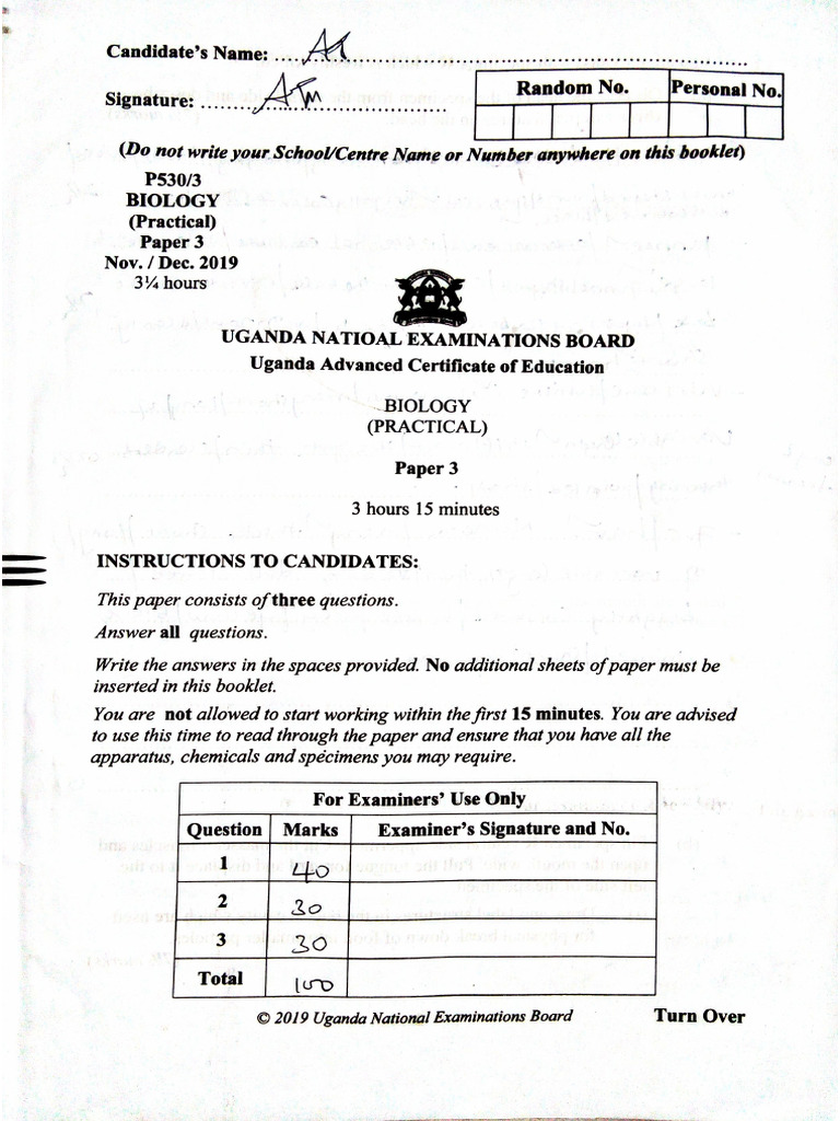Uneb Uace Biology Paper 3 2019 | PDF