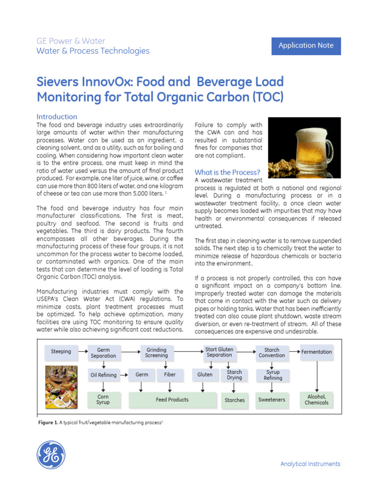 Food and Beverage Load Monitoring For Total Organic Carbon (TOC) | PDF
