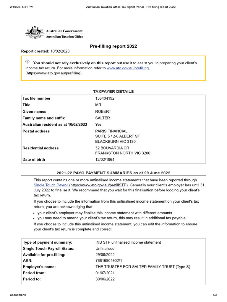 ROBERT ATO Prefill 2022 | PDF