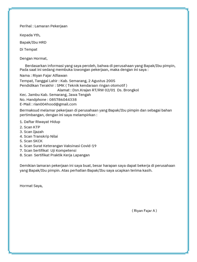 CV Riyan Fajar | PDF