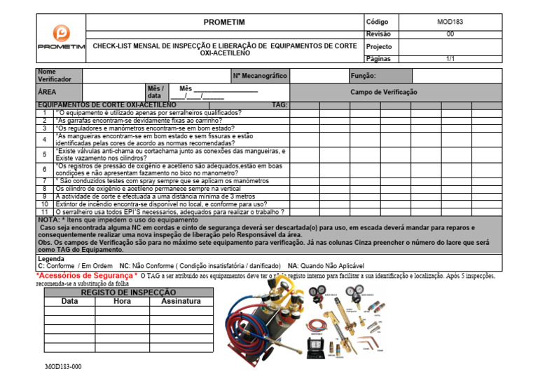 MOD183-000 - Check-List - Equipamentos Oxiacetileno | PDF