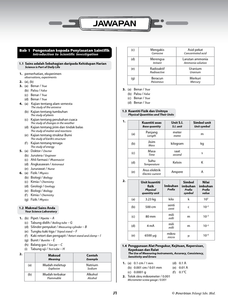 Jawapan: Bab 1 Pengenalan Kepada Penyiasatan Saintifik | PDF