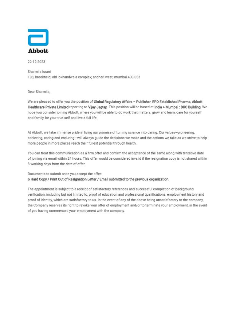 Offer Letter - India 2023-12-22 | PDF