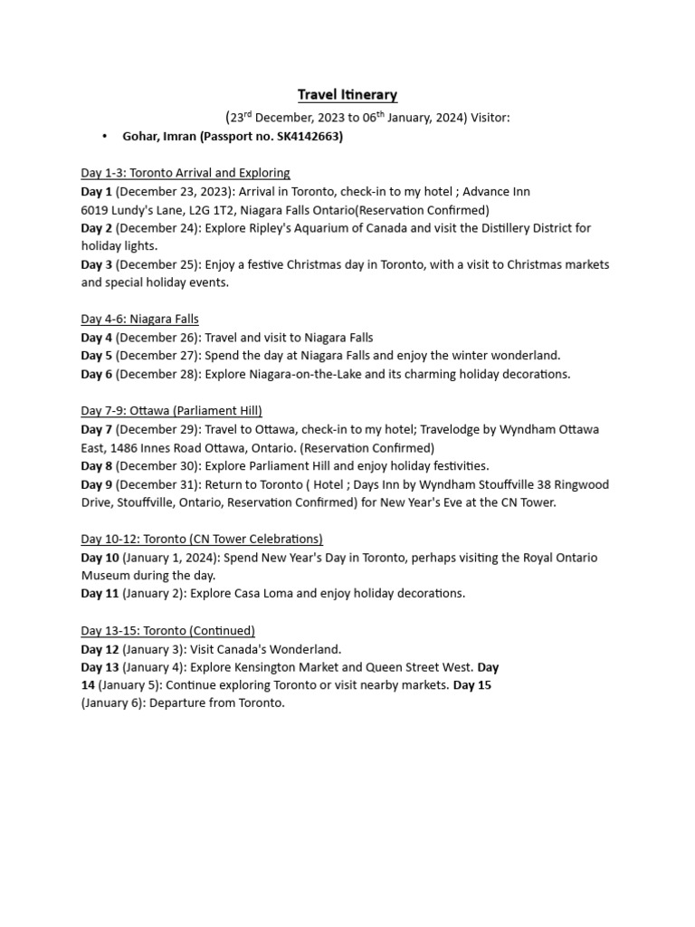 Purpose of Travel (Itinerary) Sample | PDF