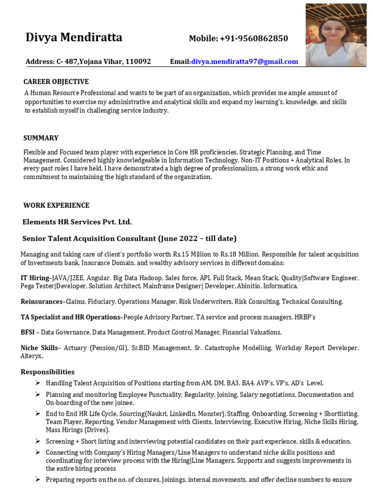 Divya Mendiratta CV | PDF