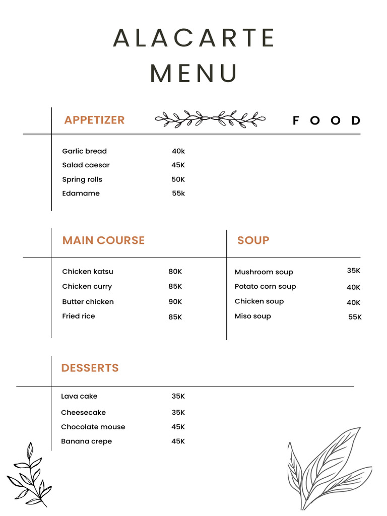 A La Carte Menu at Borcelle Cafe | PDF