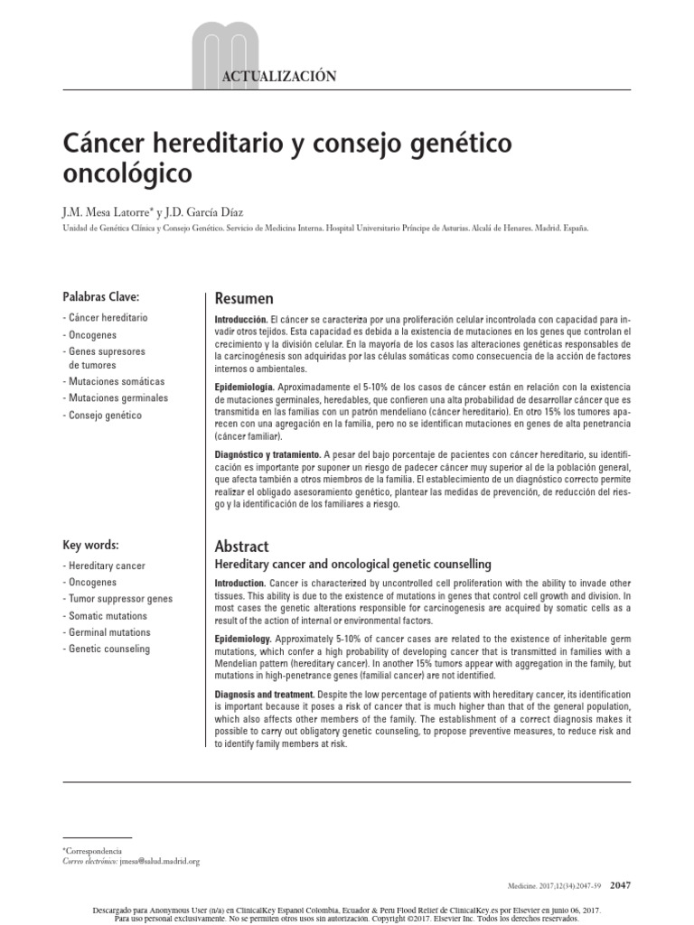 Cáncer Hereditario y Consejo Genético Oncológico | PDF