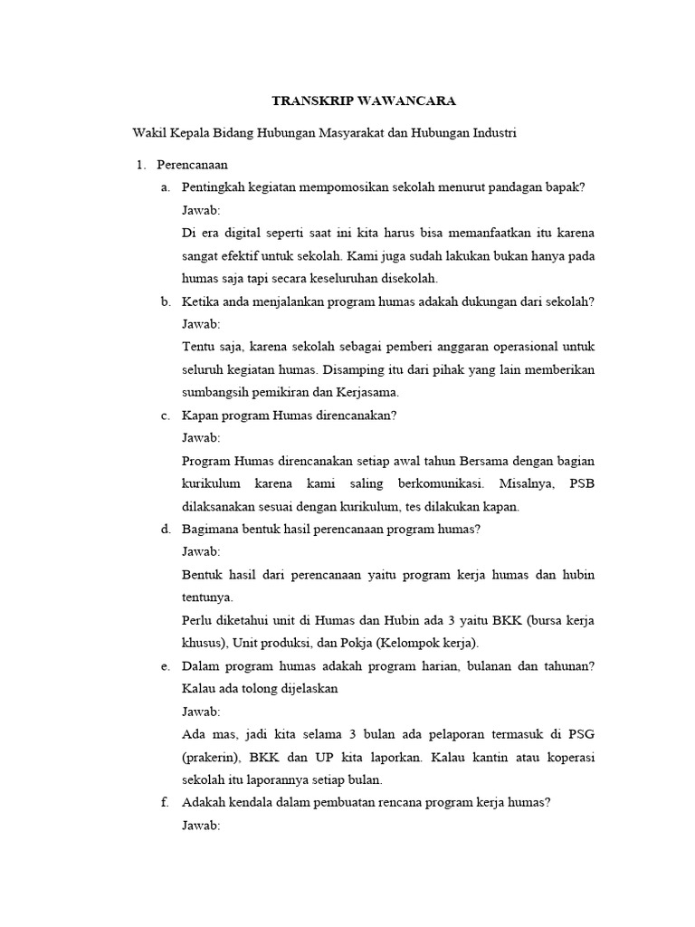 TRANSKRIP WAWANCARA Waka Humas | PDF