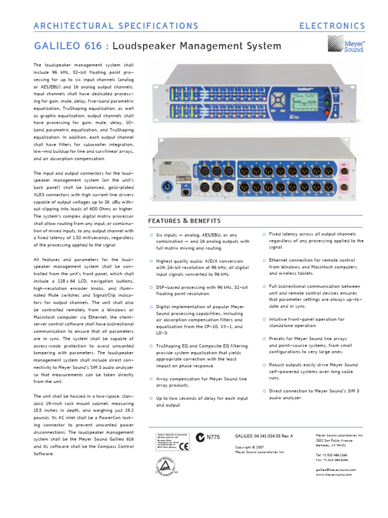 Meyer Sound Galileo Architectural Specs | PDF