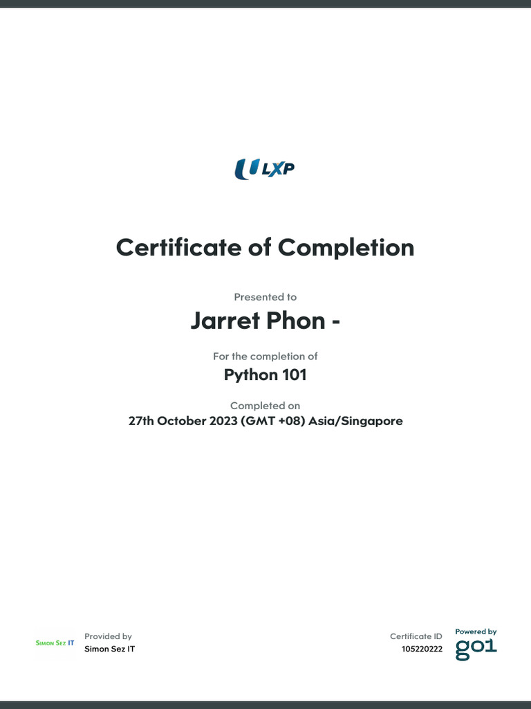 Python 101 Certificate | PDF | Python (Programming Language) | Data Type