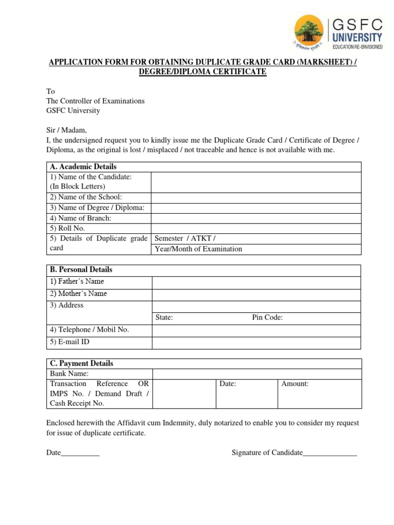 Application For Duplicate Grade Card | PDF