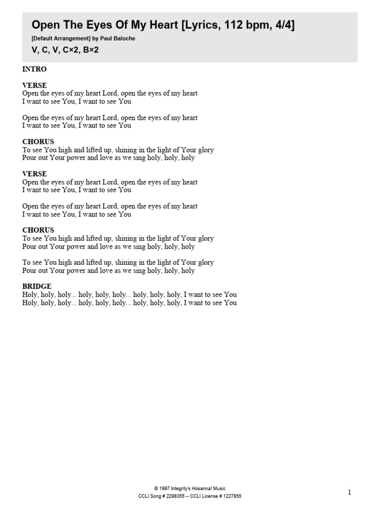 Open The Eyes of My Heart - Lyrics | PDF