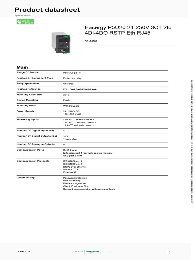 Schneider Electric - Easergy-P5-Protection-Relays - REL50331 | PDF ...