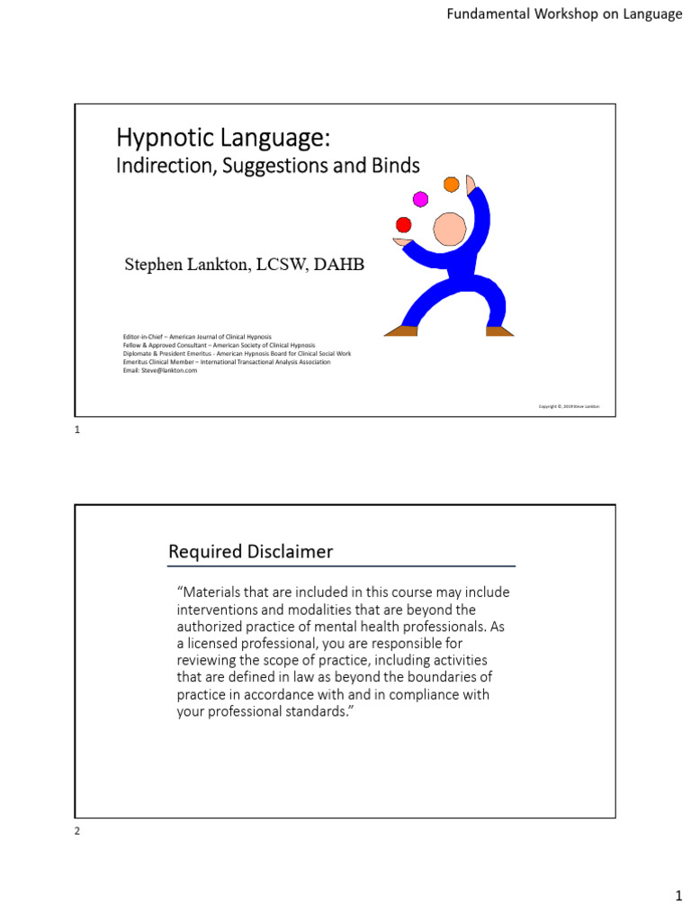 Steve Lankton Hypnotic Language Workshop | PDF