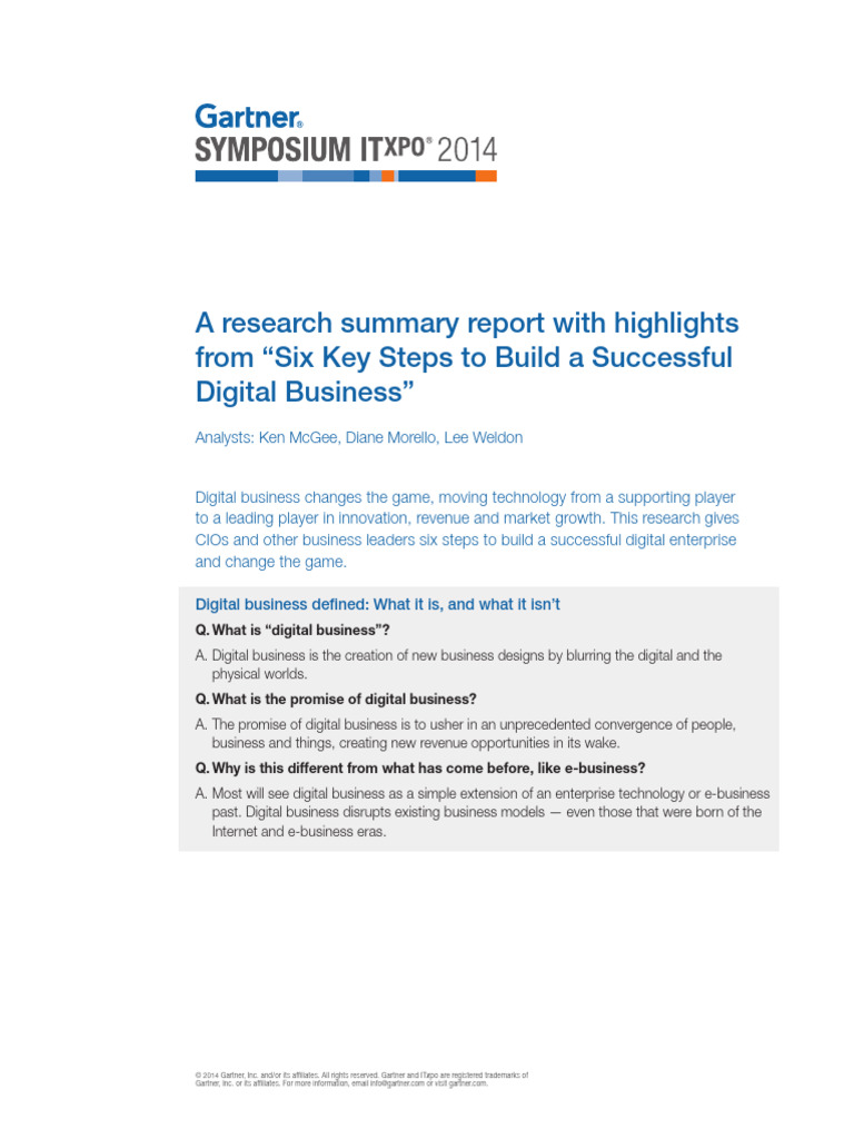 Gartner Six Steps to Build a Digital Business Summary Report | PDF