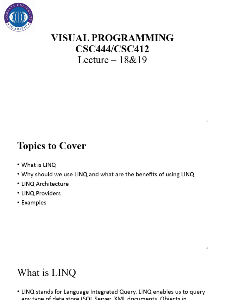 Lec18 19-LINQ | PDF | Computers