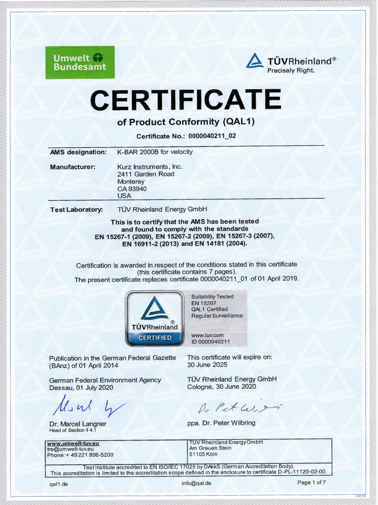 QAL1 Certificate | PDF | Temperature | Uncertainty