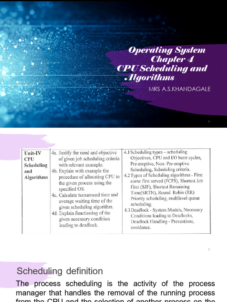 Operating System CPU Scheduling and Algorithms: Mrs A.S.Khandagale | PDF | Scheduling (Computing ...