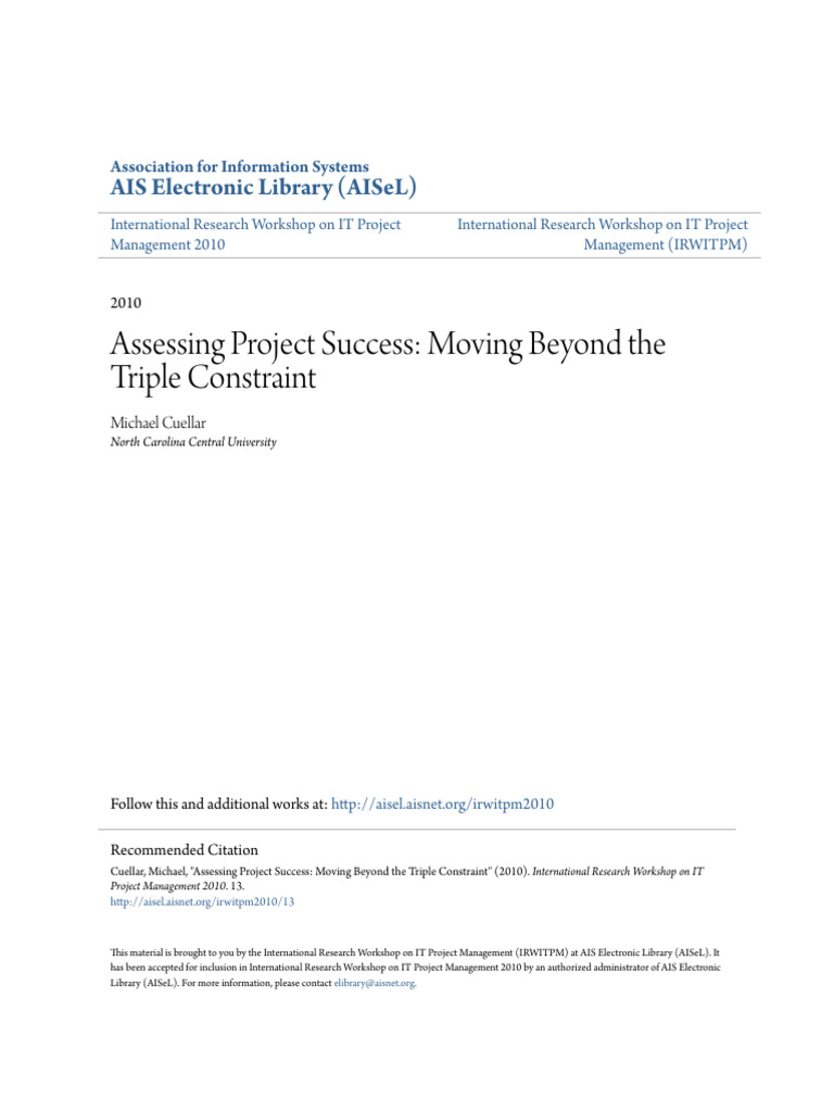 Assessing Project Success - Moving Beyond The Triple Constraint | PDF ...