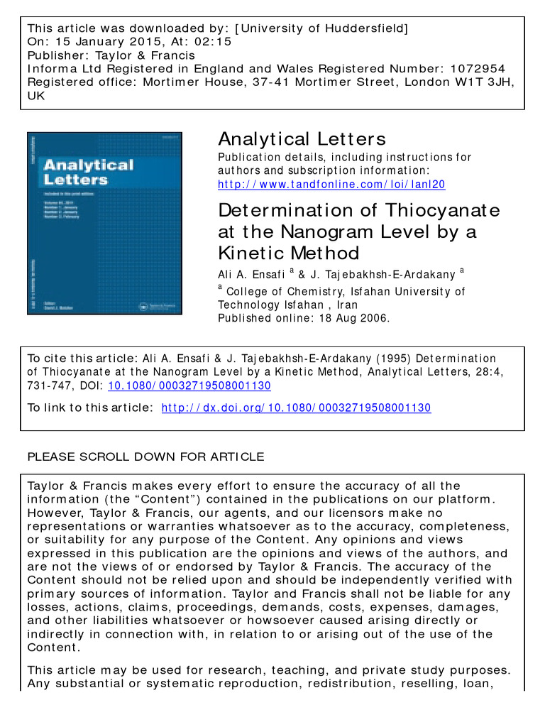 Determination Of Thiocyanate At The Nanogram Level By A Kinetic Method Pdf
