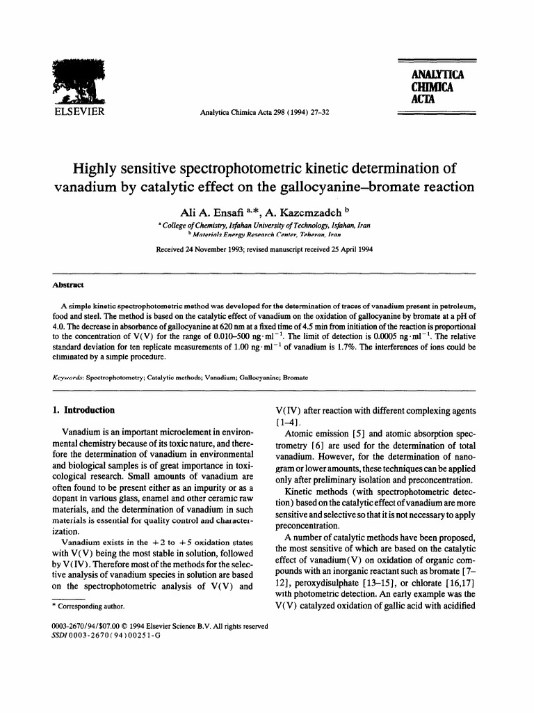 Highly Sensitive Spectrophotometric Kinetic Determination of Vanadium ...