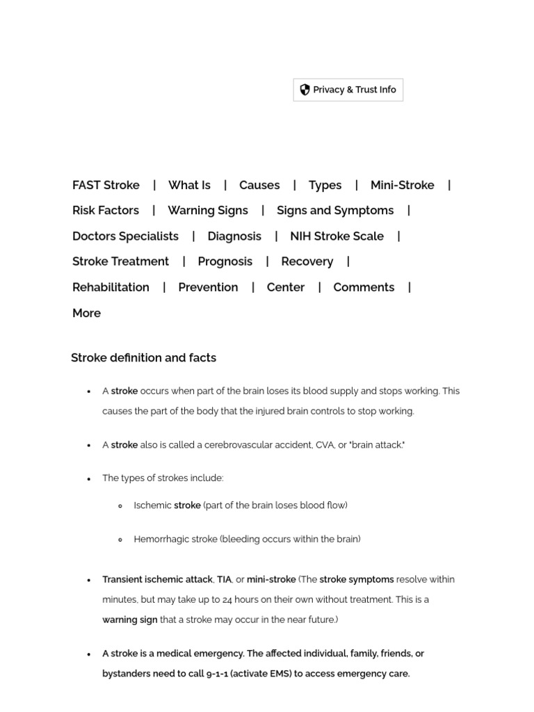 Stroke - FAST, Symptoms, Causes, Types, Treatment, Prevention | PDF ...