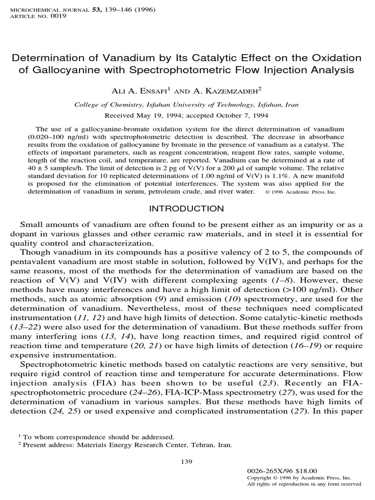 Determination of Vanadium by Its Catalytic Effect On The Oxidation of ...