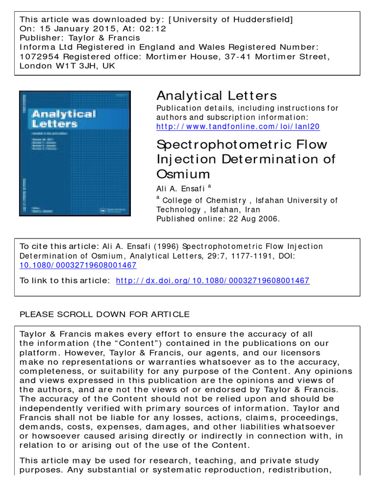 Spectrophotometric Flow Injection Determination Of Osmium Pdf