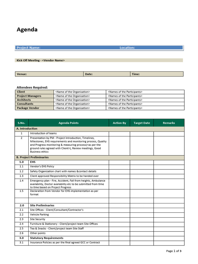 Project Kick Off Meeting Format | PDF