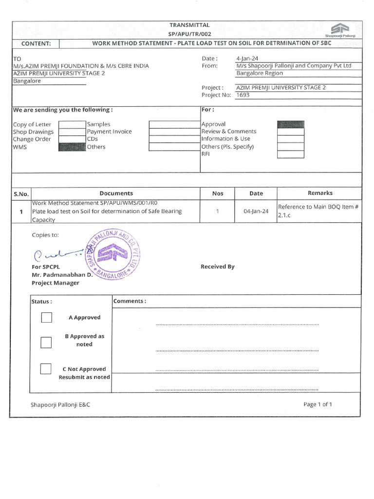 SP - APU - TR - 002 - Work Method Statement SP - APU - WMS - 001 - R0 ...