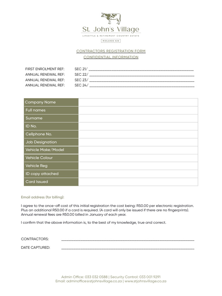 Contractor Registration Form Template | PDF