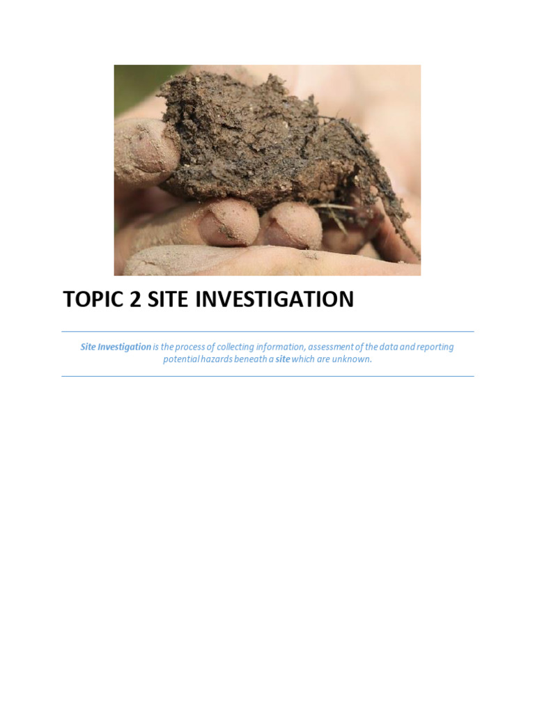 Topic 2 Site Investigation | PDF | Civil Engineering | Earth Sciences