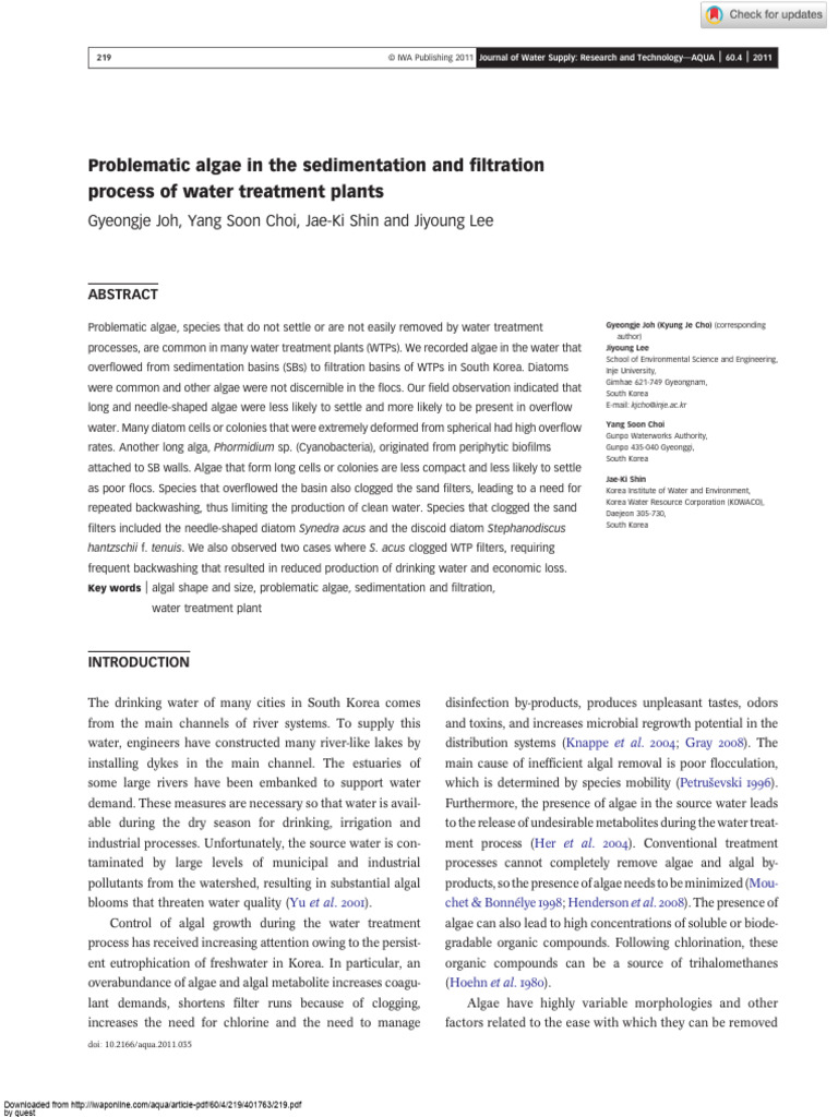 Problematic Algae in The Sedimentation and Filtration Process of Water Treatment Plants ...