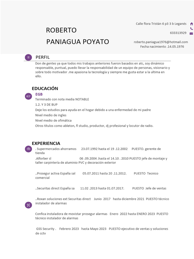 C.V. ROBERTO PANIAGUA POYATO | PDF