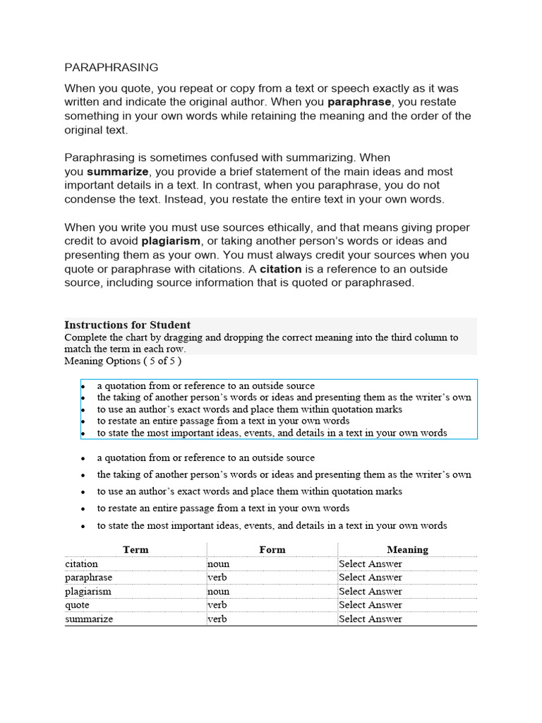 Paraphrasing | PDF
