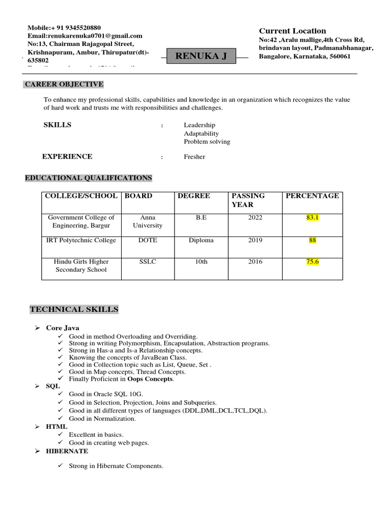 Resume Renuka J March | PDF