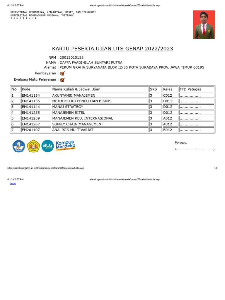 Kartu UTS Semester 6 | PDF