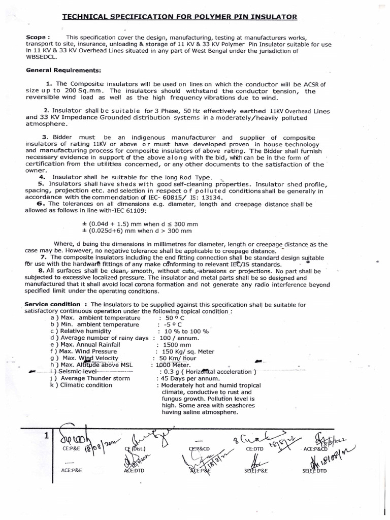 Technical Specification For Polymer Pin Insulator (11kV & 33kV) - 01 ...