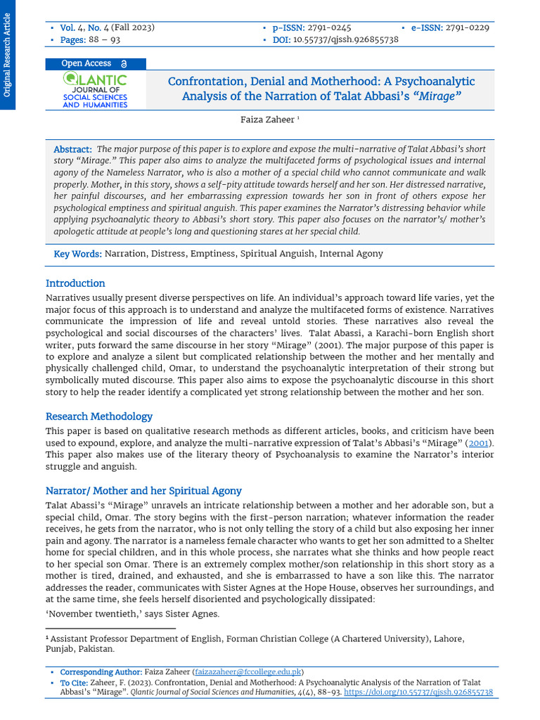 Confrontation Denial and Motherhood A Psychoanalyt | PDF