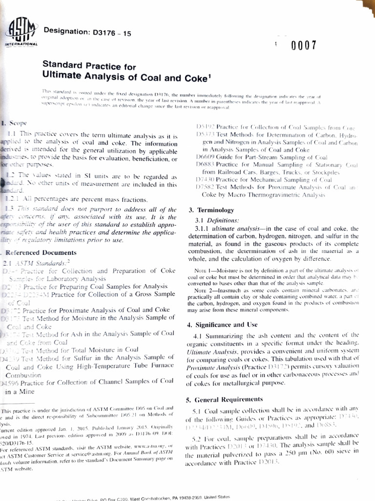 Ultimate Analysis: Coal Coke' | PDF