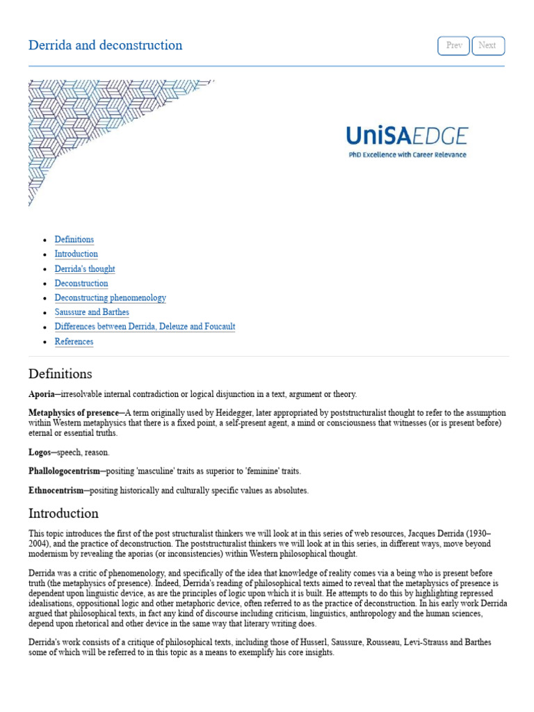Derrida and Deconstruction | PDF
