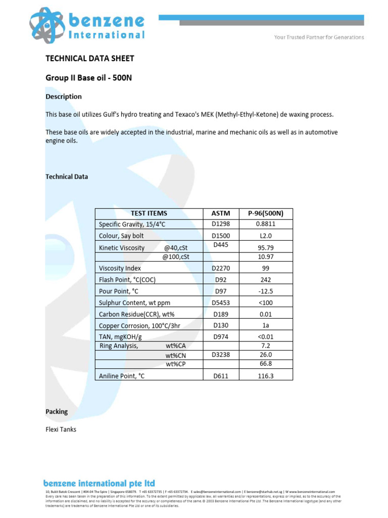 Group II Base Oil 500N Specifications | PDF | Technology & Engineering