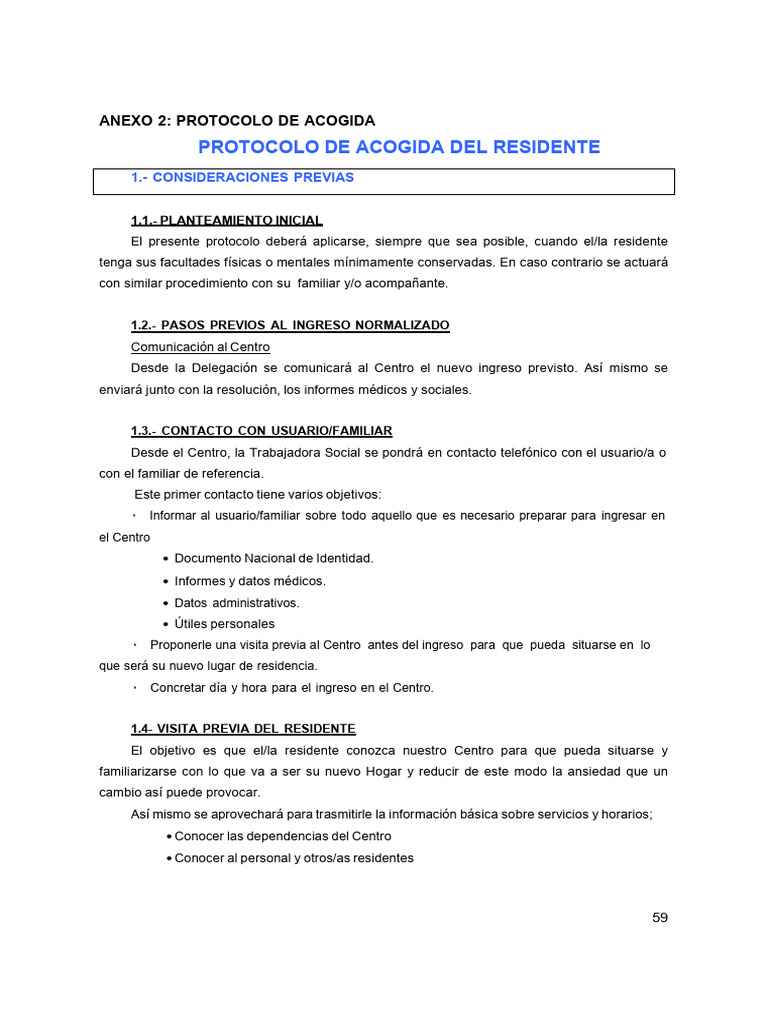 EJEMPLO 1 PROTOCOLO DE ADAPTACIÓN Residencia CLM | PDF