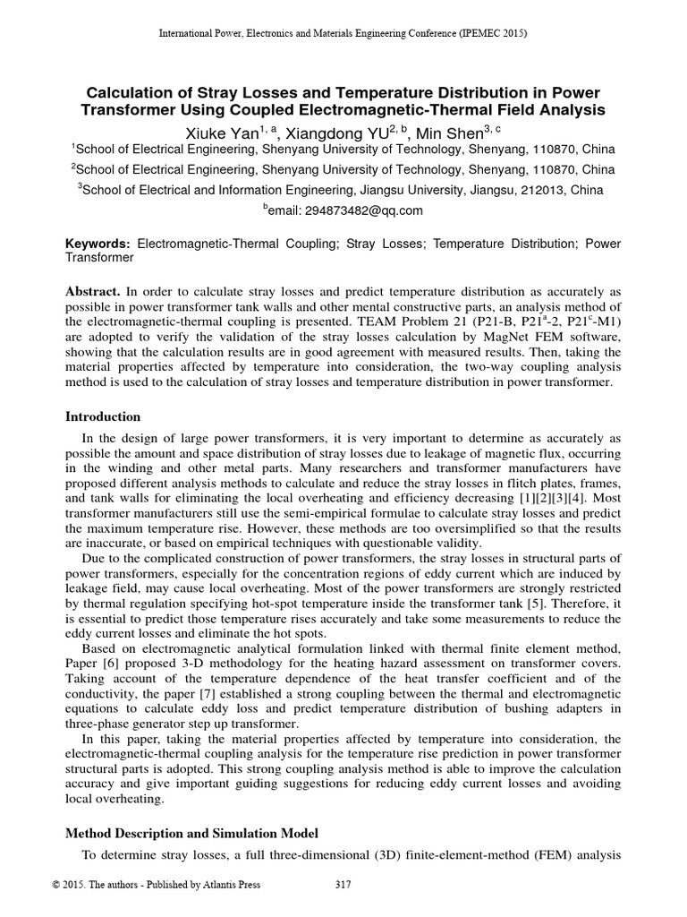 Calculation Of Stray Losses And Temperature Distribution In Power Transformer Using Coupled