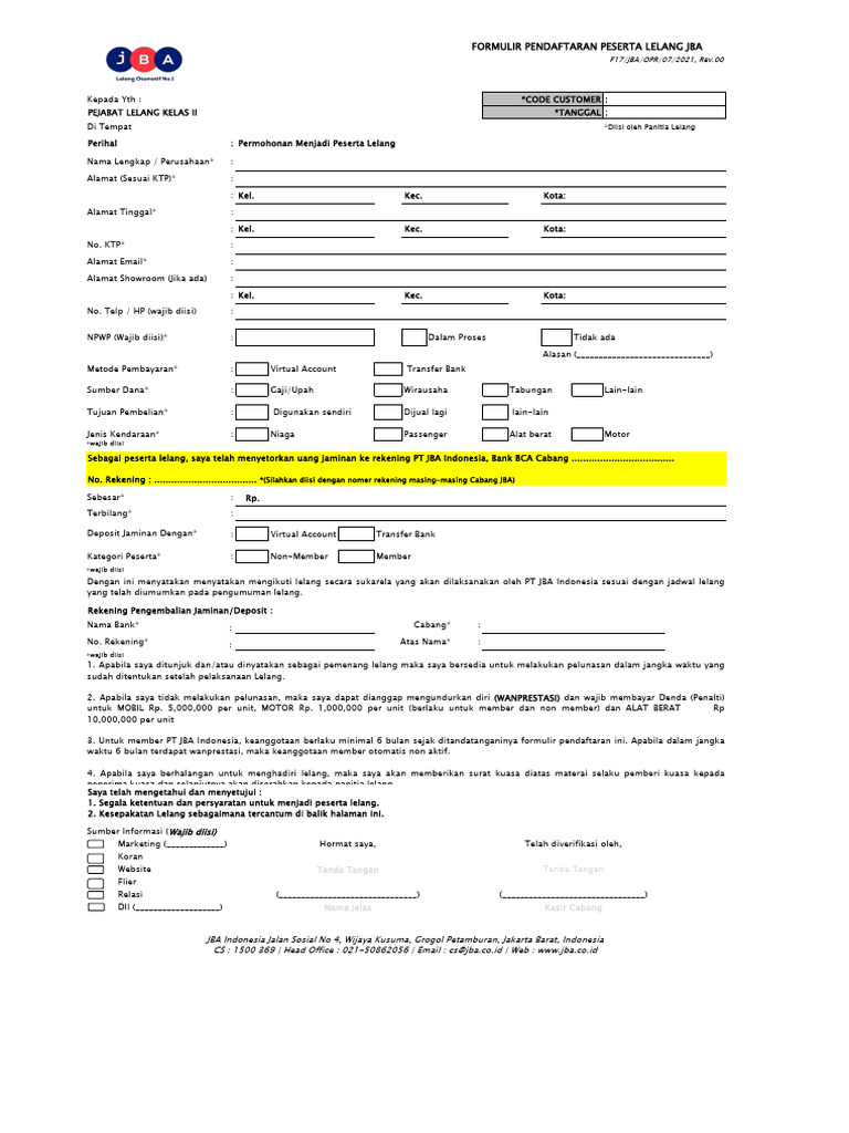 Form B1 Dan Kesepakatan Lelang Motor Atau Mobil | PDF