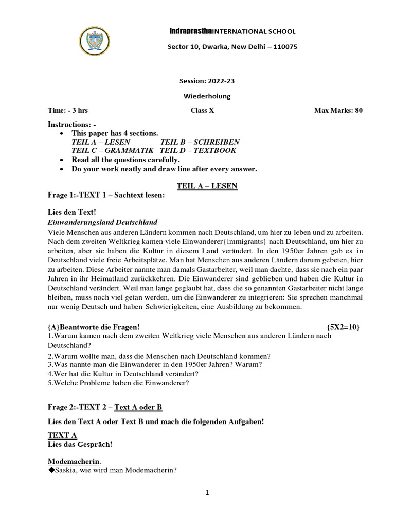 Class 10 Pre Board 1 (2022-23) | PDF